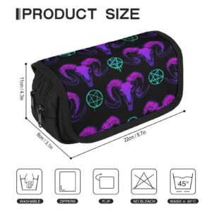 Large Storage Pencil Bag, Multifunction Pencil Bag With Zipper, Mystical Ram Skull Cosmetic Bag for Women Men Adult