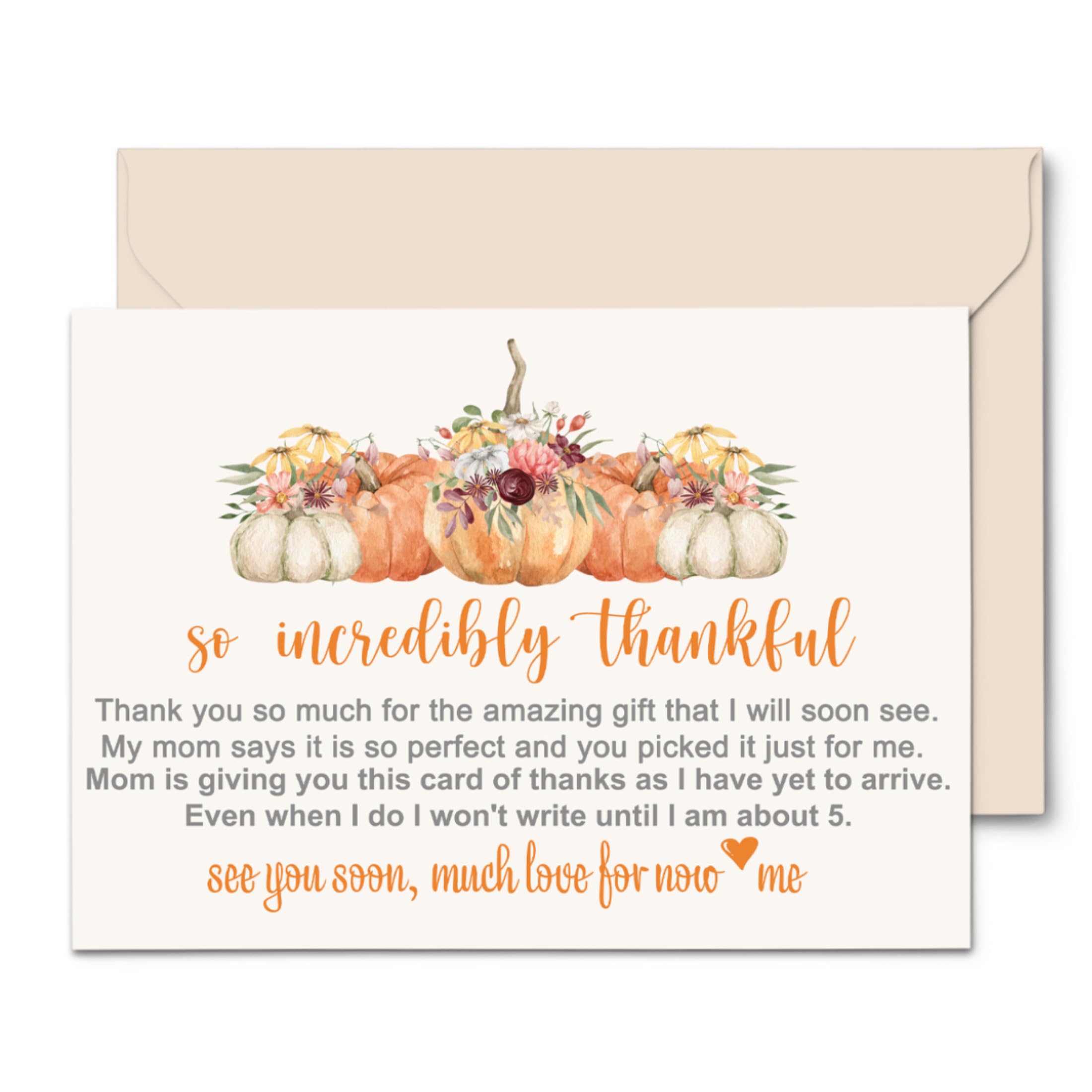 Paper Clever Party Rustic Pumpkin Baby Shower Thank You Cards with Envelopes Girls or Boys Prewritten Note with Personalized Message, 4x6, 25 Pack