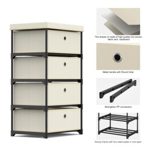 HODYANN Dresser with 4 Storage Drawers, Fabric Storage Chest for Closet, Bedroom, Dorm, Hallway, Clothes Organizer Unit with Fabric Bins (Creamy White)