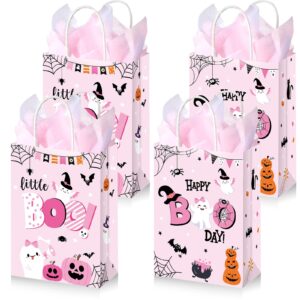 yeaqee 30 pcs pink halloween bags little boo bags kraft paper 30 pcs tissue paper goody present bags for halloween party kids theme birthday baby shower party favors, 8.6 x 6.3 x 3.15 inch