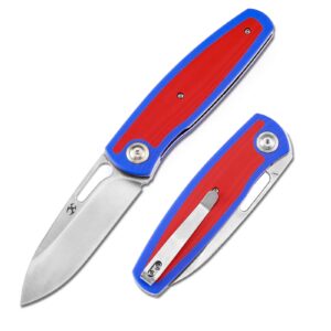 kansept mato pocket folding knives for men edc camping folding knife 3.3'' satin cpm-s35vn material pocket folding knife with blue and red g10 handle everyday carry k1050a1