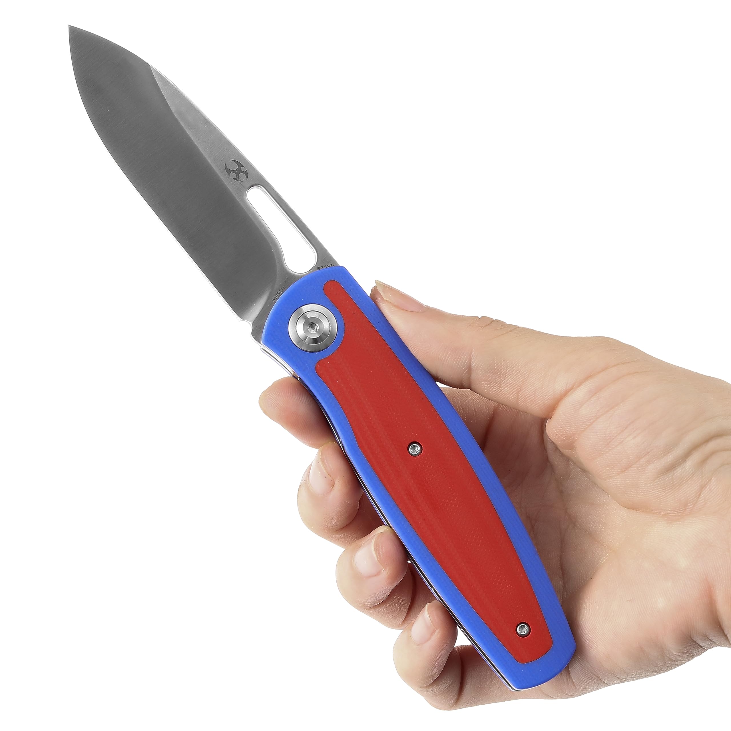 KANSEPT Mato Pocket Folding Knives for Men EDC Camping Folding Knife 3.3'' Satin CPM-S35VN Material Pocket Folding Knife with Blue and Red G10 Handle Everyday Carry K1050A1