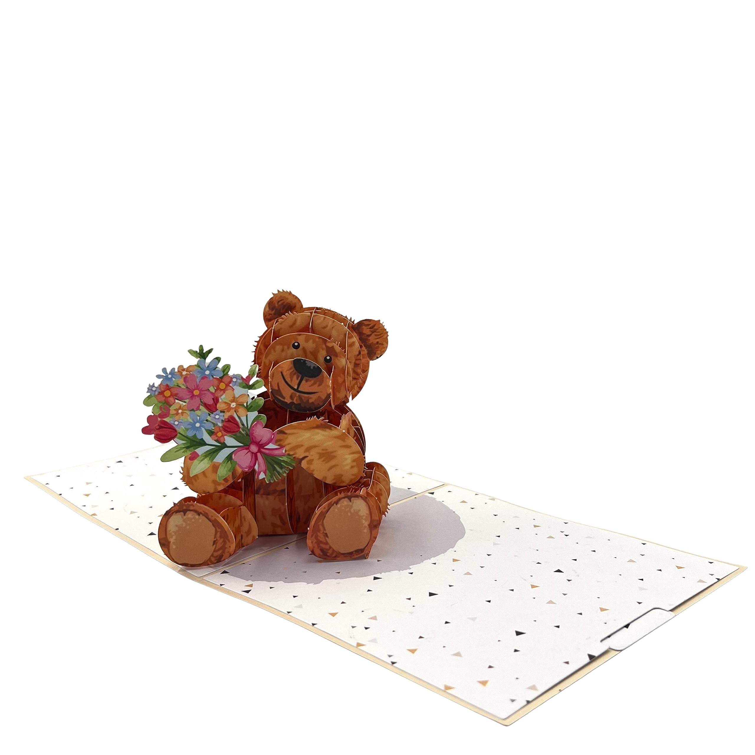 Niumcraft Pop Up Greeting Card Teddy Bear Hold Bouquet Flower Card Cartoon Animals Flower Birthday Thank You Card for Kid Mom Dad Family Friend Gift