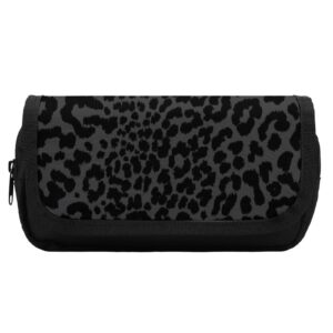 pencil bag with zipper, dark gray black leopard cheetah print portable pen pouch for men, lightweight pen bag for office college, travel