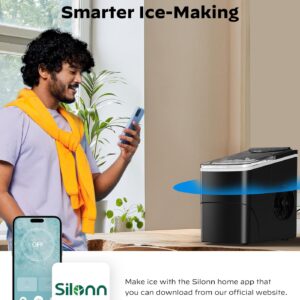 Silonn Smart Countertop Ice Maker, Compact Wi-Fi Ice Maker with App Control, 9 Cubes in 6 Mins, 26 lbs per Day, 2 Ice Cube Sizes, Portable Ice Maker with Self-Cleaning for Kitchen/Office/RV