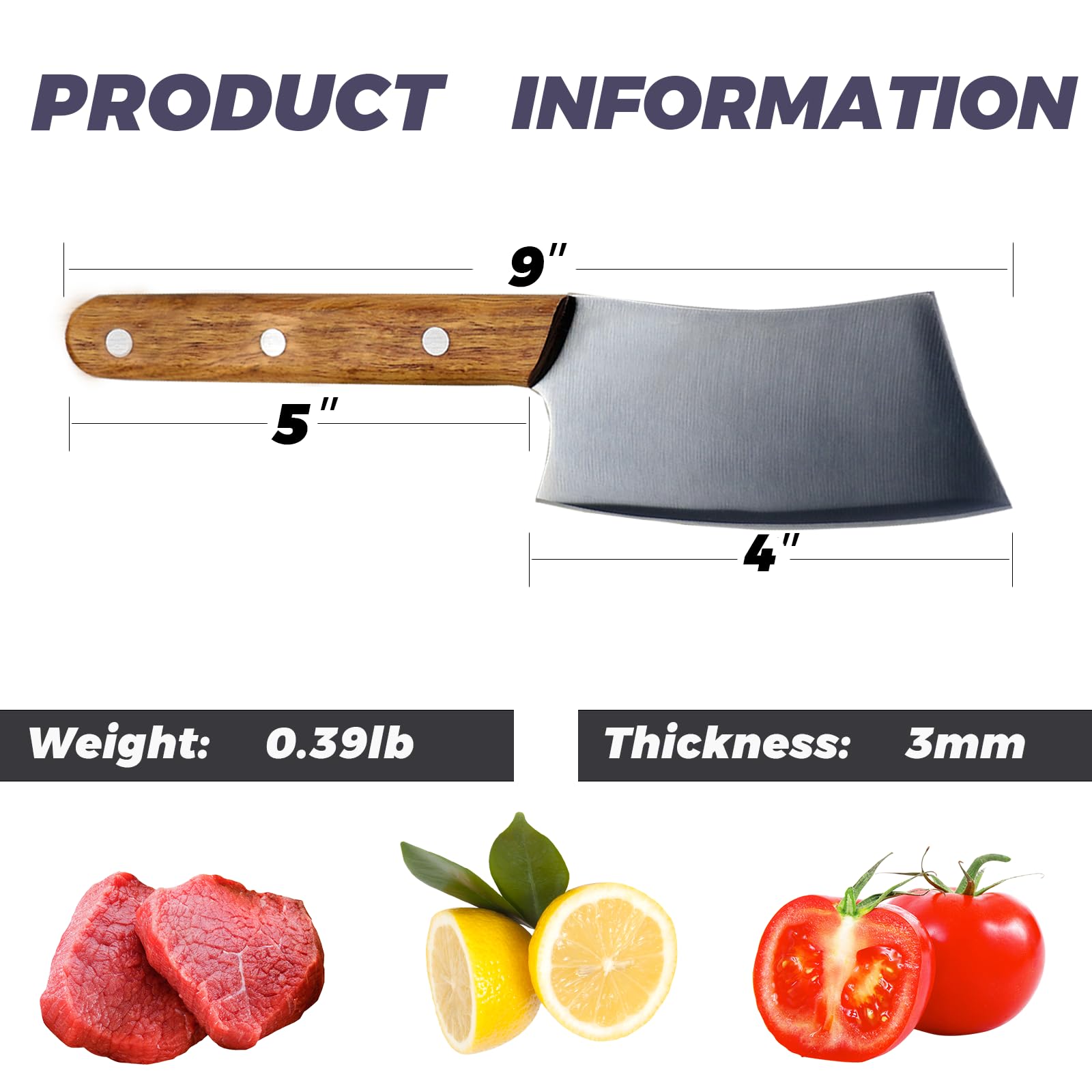 Kitory Mini Cleaver Knife, 4'' Little Multi-functional Steak Knife Chinese Kitchen Chef Knife Small Blade with Long Handle Vagetable & Fruit Chopping Knife HS14M, 2024 Gifts