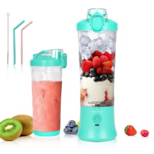 vkyozva portable blender, 20 oz travel blender usb-c rechargeable with 6 -leaf stainless steel blades, bpa free, personal blender for shakes and smoothies,suitable for family travel gyms, mint blue