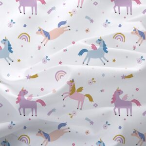 MUSOLEI Unicorn Fitted Sheet Set Full Girls Rainbow Star Sheet Pink Flower Bedding Set 1 Deep Pocket Fitted Sheet with 2 Pillowcases Multi-Colour Girls Kids Teenagers Gift Queen