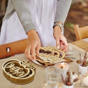 Qunclay 12 Pcs Thanksgiving Plate Decor Pumpkin Wood Cutouts Fall Thankful Blessed Thanksgiving Table Decor Fall Word Plate Sign Place Cards Settings for Autumn Rustic Letter Decorations