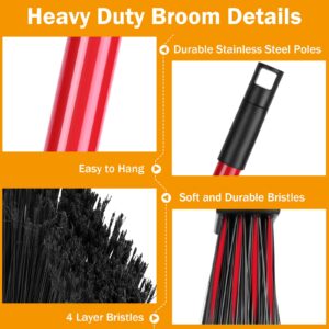 Maxcheck 6 Pcs Broom and Dustpan Set 54 Inch Heavy Duty Brooms with Dust Pan Combo Set Indoor Broom and Dustpan Commercial Shop Angle Brooms Bulk for Home Office Lobby Kitchen(Red)