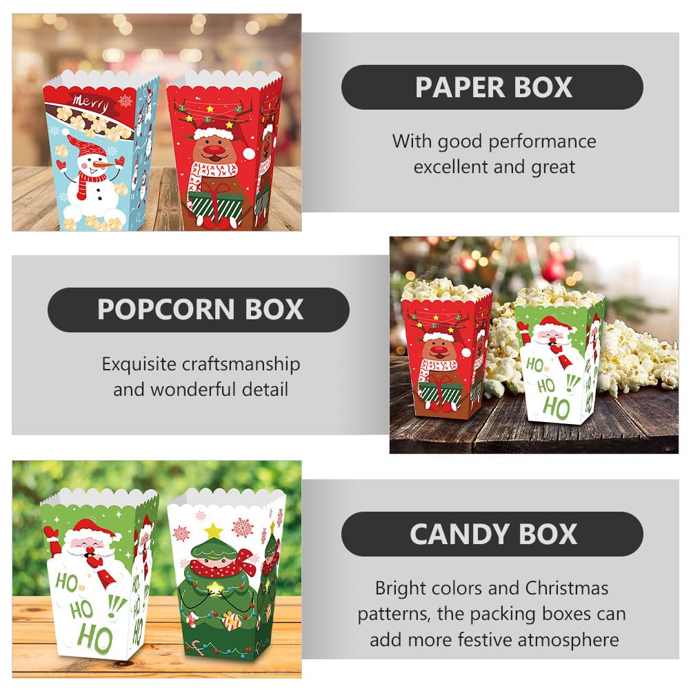 12pcs Popcorn Favor Boxes Paper Christmas Popcorn Buckets Snack Container Christmas Party Treat Boxes