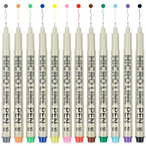 stanblue 12 colored micro pens 05, fineliner pens waterproof archival ink set, no bleed drawing art pens for illustrating, journaling, bible zentangle supplies