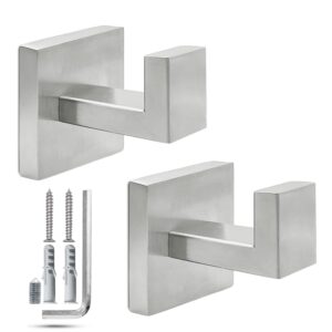 luclxx home towel hooks for bathroom wall mounted - brushed nickel towel hook - towel hook - towel holder for bathroom wall - robe hooks - bathroom hooks for towels - square hooks - 2 pack