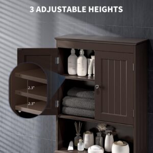 Bealife Over The Toilet Storage Cabinet with Open Shelf, Over Toilet Bathroom Organizer with Adjustable Shelf and Double Doors, Over The Toilet Storage Shelf Free Standing for Bathroom - Espresso