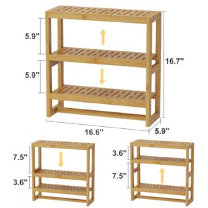 Furshus Bathroom Organizer Shelves 3 Tiers Floating Shelf with Hanging Bar Over The Toilet Storage Bathroom Wall Shelf-Adjustable Wall Bathroom Organizer (Natural)