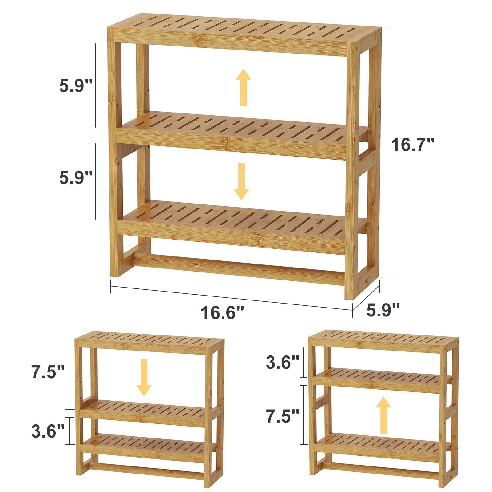 Furshus Bathroom Organizer Shelves 3 Tiers Floating Shelf with Hanging Bar Over The Toilet Storage Bathroom Wall Shelf-Adjustable Wall Bathroom Organizer (Natural)