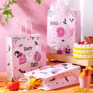 Yeaqee 30 Pcs Pink Halloween Bags Little Boo Bags Kraft Paper 30 Pcs Tissue Paper Goody Present Bags for Halloween Party Kids Theme Birthday Baby Shower Party Favors, 8.6 x 6.3 x 3.15 Inch