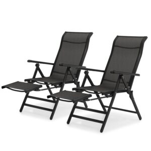 set of 2 patio folding sling chair reclinable lounge chaise black