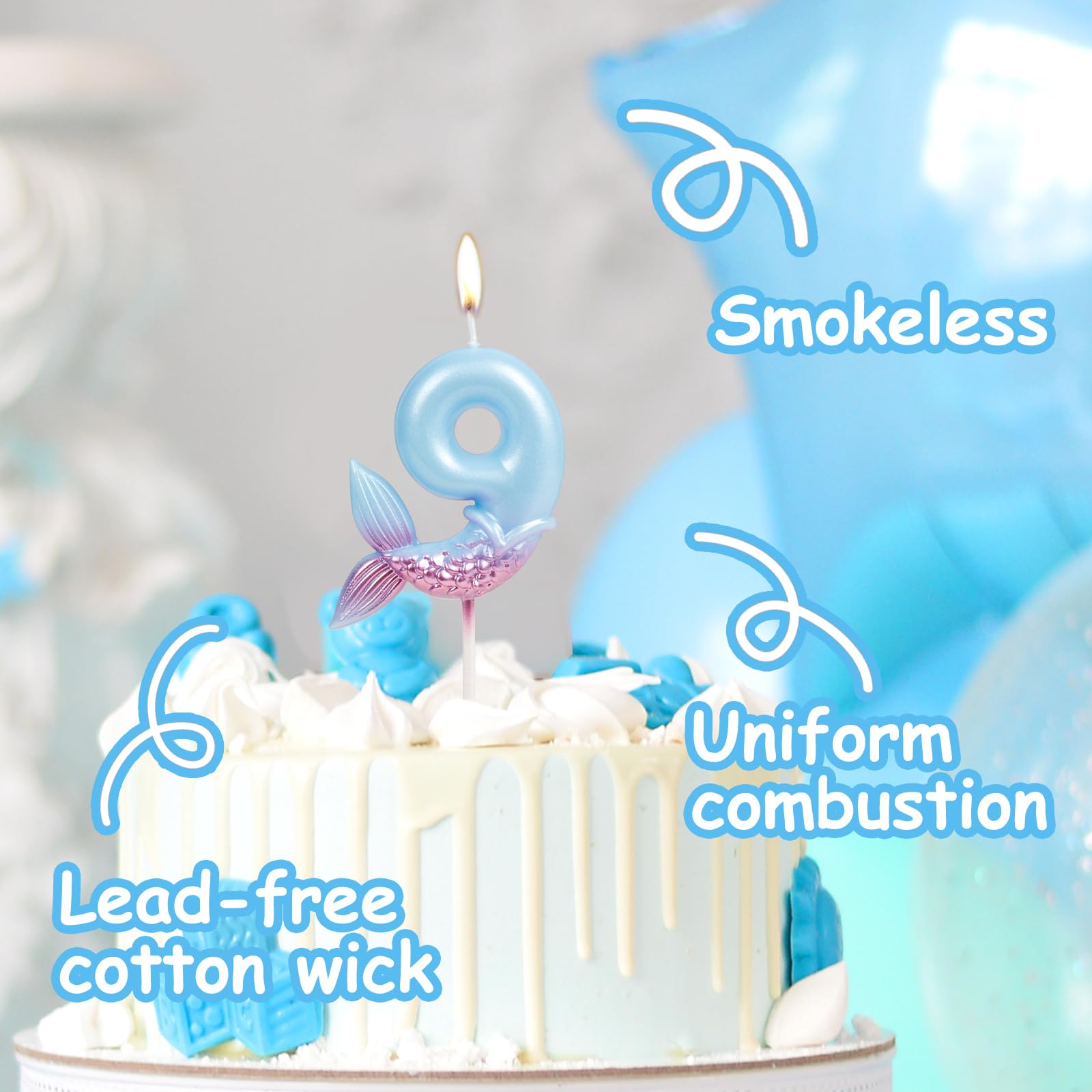 Birthday Candles Numbers 3 Candle, Mermaid Birthday Decorations, Happy 3rd Birthday Candles for Cake, Blue Purple Birthday Cake Candle Mermaid Cake Toppers Birthday Party Supplies