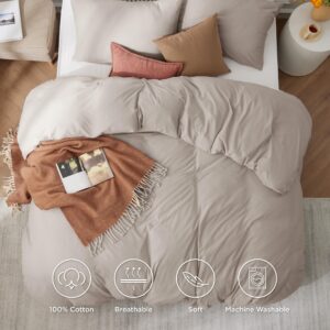 Bedsure White King Prewashed Microfiber Duvet Cover Set + Tannish Linen 100% Jersey Knit Cotton Duvet Cover Set, Zipper Closure, King Size