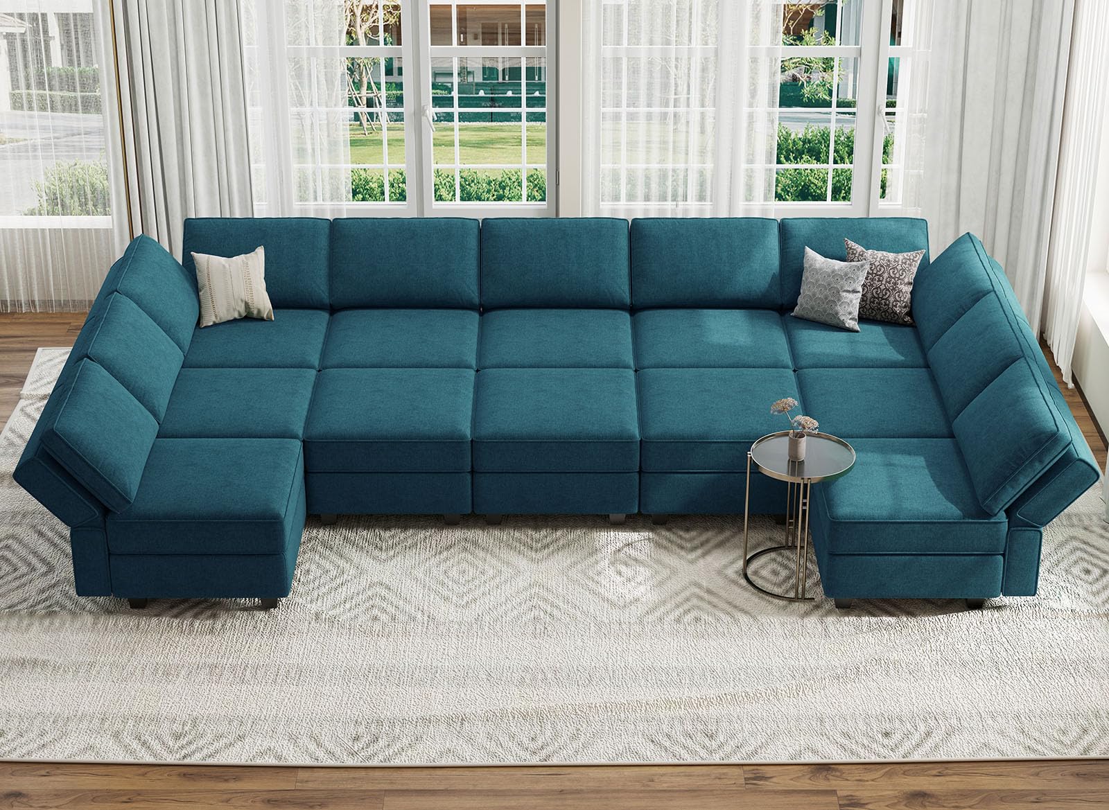 Belffin Modular Sleeper Sofa Sectional Couch Oversized U Shaped Sofa with Storage Convertible Sofa Set Large Sectional Sofa Peacock Blue