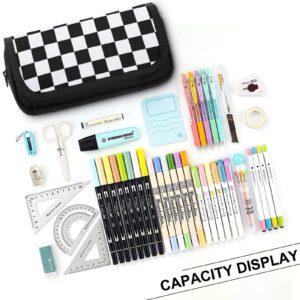 Pencil Bag With Zipper, Race Checkerboard Checkered Black And White Portable Pen Pouch for Men, Lightweight Pen Bag for Office College, Travel