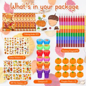 Cinrobiye 72 Pcs Fall Party Favors Thanksgiving Day Fall Coloring Books Squishy Pumpkins Tattoo DIY Sticker Stampers Class Reward Prizes for Autumn Harvest School Party