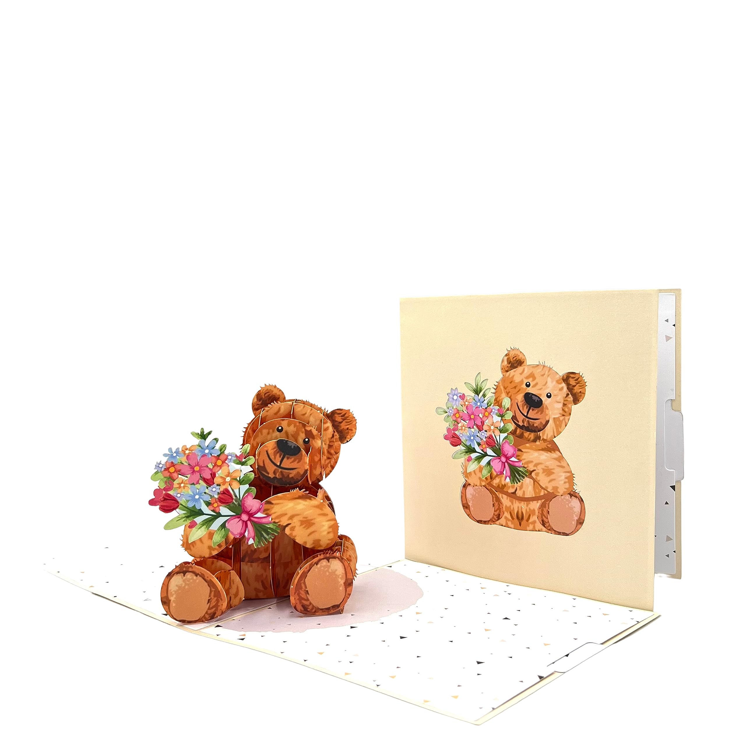 Niumcraft Pop Up Greeting Card Teddy Bear Hold Bouquet Flower Card Cartoon Animals Flower Birthday Thank You Card for Kid Mom Dad Family Friend Gift