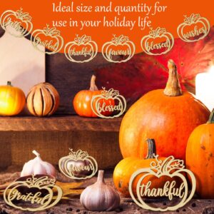 Qunclay 12 Pcs Thanksgiving Plate Decor Pumpkin Wood Cutouts Fall Thankful Blessed Thanksgiving Table Decor Fall Word Plate Sign Place Cards Settings for Autumn Rustic Letter Decorations