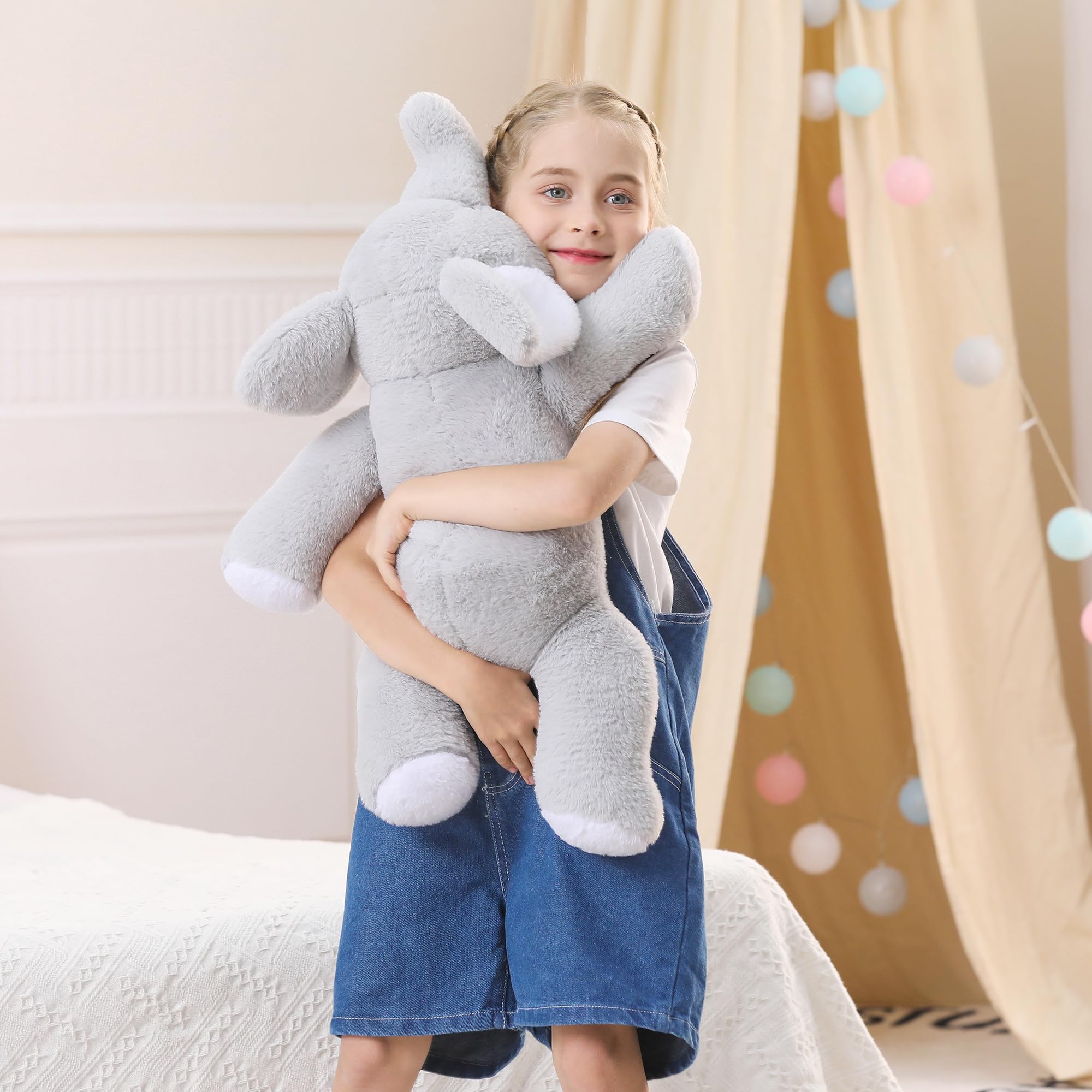 WeBingo Elephant Weighted Stuffed Animals, 5 Pounds Weighted Plush Toy 27" Comfort Big Weighted Throw Pillow Cute Elephant Plush Gifts for Kids & Adults(Gray Elephant, 27 Inch | 5 lbs)