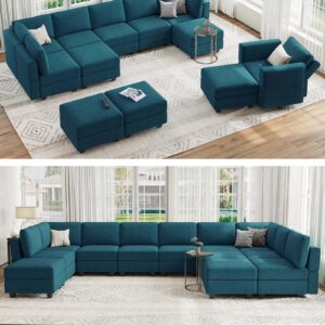 Belffin Modular Sleeper Sofa Sectional Couch Oversized U Shaped Sofa with Storage Convertible Sofa Set Large Sectional Sofa Peacock Blue