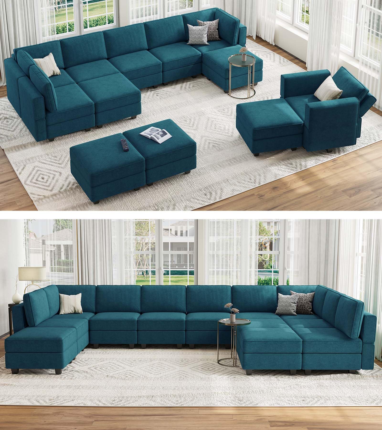 Belffin Modular Sleeper Sofa Sectional Couch Oversized U Shaped Sofa with Storage Convertible Sofa Set Large Sectional Sofa Peacock Blue