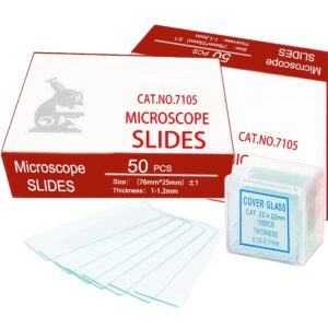 200pcs microscope slides and covers, 100 slides(1" x 3"), 100 coverslips(0.87" x 0.87") blank glass slides for microscope set - for microscopy experiments and analysis, suitable for most microscopes