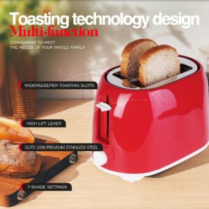 NBTX Toasters 2 Slice Wide Slot With 7-Shade Toast Settings, Slide-Out Crumb Tray, Auto-Shutoff, Faster Heating Speed, Toast Lift Perfect for Toasting Bread Bagels Waffles and Puff Pastry, Red