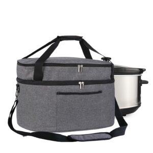 musbus 2 layer slow cooker bag for crock-pot 6-8 quart, travel reunionc outdoor, easy to transport insulation water proof easy cleaning to carry, family gathering potluck, gift for women - grey