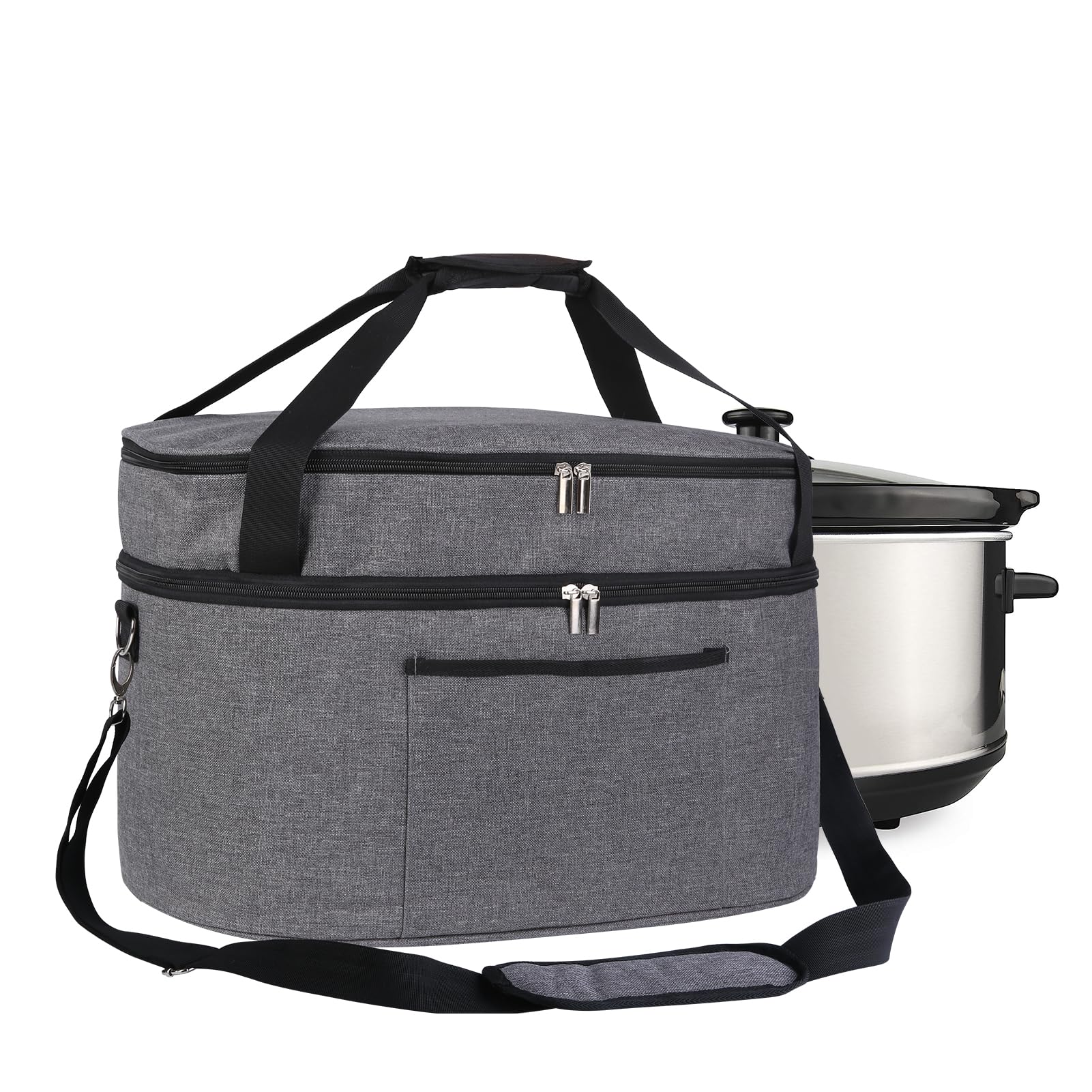 MUSBUS 2 Layer Slow cooker bag for Crock-Pot 6-8 quart, Travel reunionc outdoor, Easy to transport Insulation water proof easy cleaning to carry, Family Gathering Potluck, Gift for Women - Grey