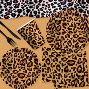 Xenorik Leopard Print Plates And Napkins Party Supplies - Cheetah Print Birthday Decorations Tableware, Plate, Cup, Napkin, Safari Animal Leopard Theme Birthday Baby Shower Party Supplies | Serve 24