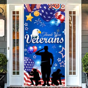 veterans day decorations door cover, 6x2.9 ft veterans day banner for home, thank you veterans banner, patriotic decorations indoor outdoor decorations door sign