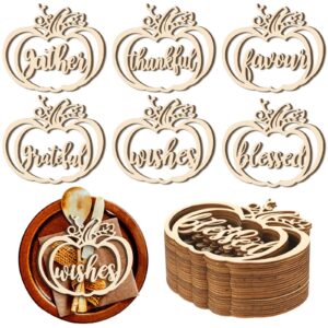 qunclay 12 pcs thanksgiving plate decor pumpkin wood cutouts fall thankful blessed thanksgiving table decor fall word plate sign place cards settings for autumn rustic letter decorations