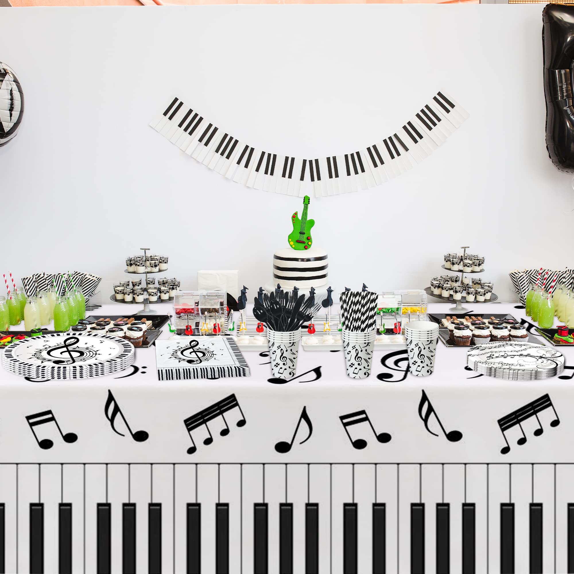 Xenorik Music Theme Party Decorations Tableware - Music Notes Party Supplies, Plate, Cup, Napkin, Tablecloth, Cutlery, Music Social Media Theme Birthday Baby Shower Decorations Dinnerware | Serve 24