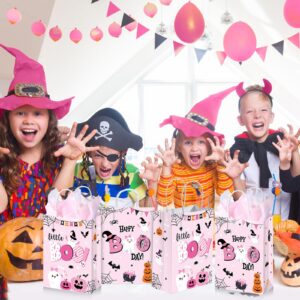 Yeaqee 30 Pcs Pink Halloween Bags Little Boo Bags Kraft Paper 30 Pcs Tissue Paper Goody Present Bags for Halloween Party Kids Theme Birthday Baby Shower Party Favors, 8.6 x 6.3 x 3.15 Inch