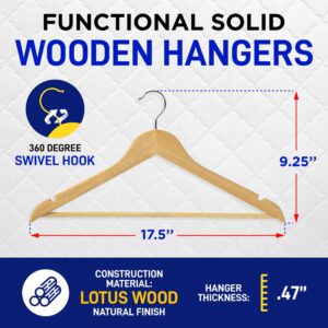 Lifemaster Wooden Hanger Set - 80 Pieces Non-Slip Versatile Closet Space-Saving Hanger Set for Suit, Coat, Camisole, Jacket, Pants, and Dresses with Rotating Swivel Hook - Natural Wood