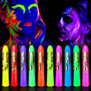 10 color glow in the dark face paint,uv and black light neon face and body painting set mardi gras halloween masquerade black light birthday party masquerade party supplies (10 colors)