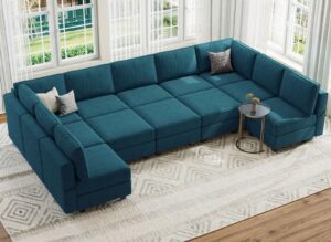 belffin modular sleeper sofa sectional couch oversized u shaped sofa with storage convertible sofa set large sectional sofa peacock blue