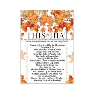 fall in love bridal shower games – 25 pack, premium quality 5x7 cards, fun wedding would she rather activity, perfect for rehearsal, couples, birthdays, and this or that party game