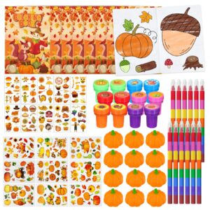 cinrobiye 72 pcs fall party favors thanksgiving day fall coloring books squishy pumpkins tattoo diy sticker stampers class reward prizes for autumn harvest school party