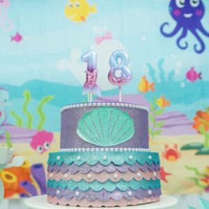 Birthday Candles Numbers 3 Candle, Mermaid Birthday Decorations, Happy 3rd Birthday Candles for Cake, Blue Purple Birthday Cake Candle Mermaid Cake Toppers Birthday Party Supplies