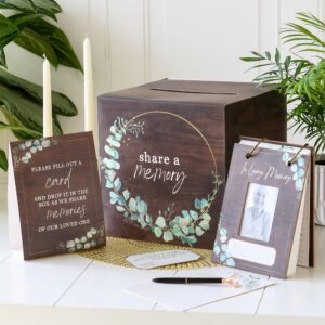 kate aspen celebration of life memory funeral guest book and box for memorial service bereavement cards, prayer cards - hard cover book, box, 50 memory cards and binder rings