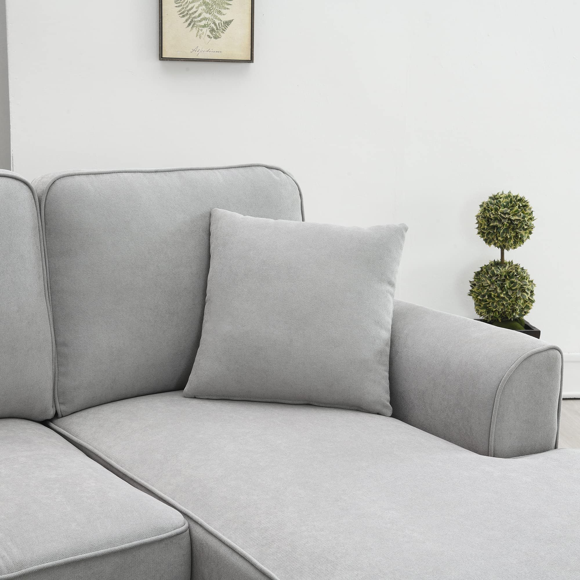 U Shape Sectional Sofa, 7-Seat Fabric Sectional Sofa Set with 3 Pillows,Fabric Corner Couch with Backrest and Armrest for Living Room, Apartment, Office (Light Grey)