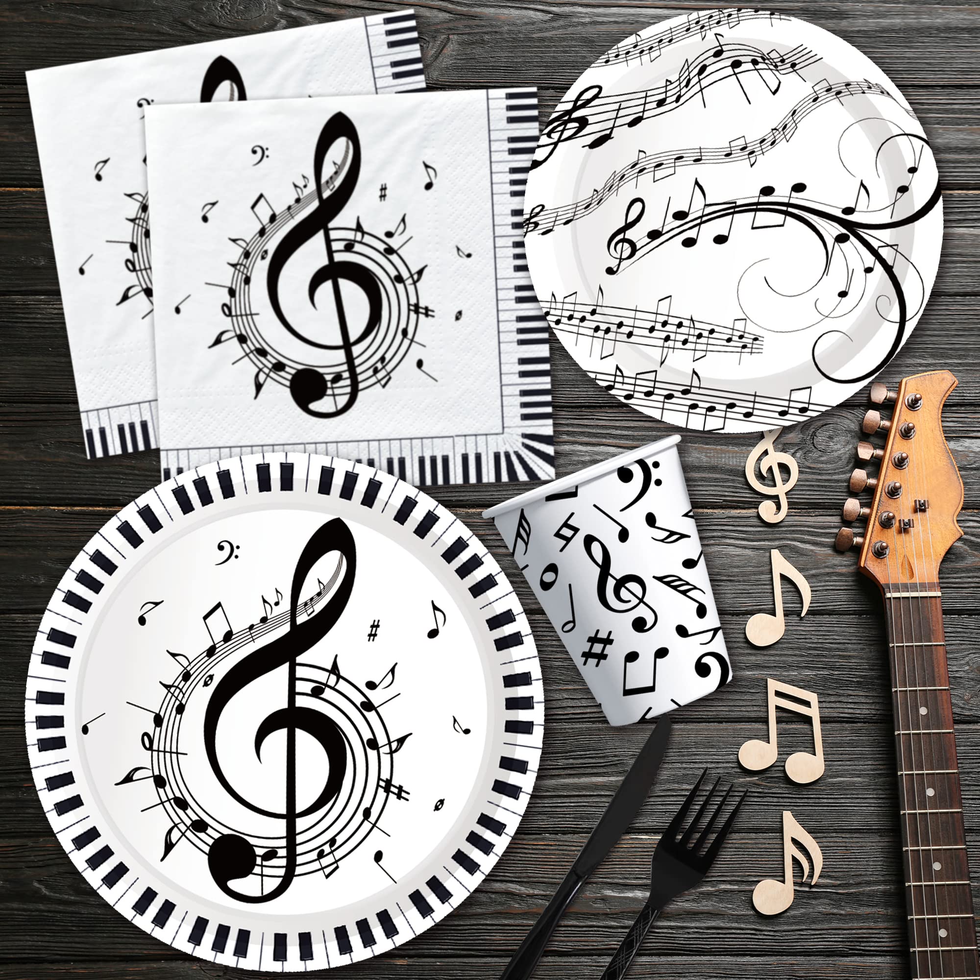 Xenorik Music Theme Party Decorations Tableware - Music Notes Party Supplies, Plate, Cup, Napkin, Tablecloth, Cutlery, Music Social Media Theme Birthday Baby Shower Decorations Dinnerware | Serve 24